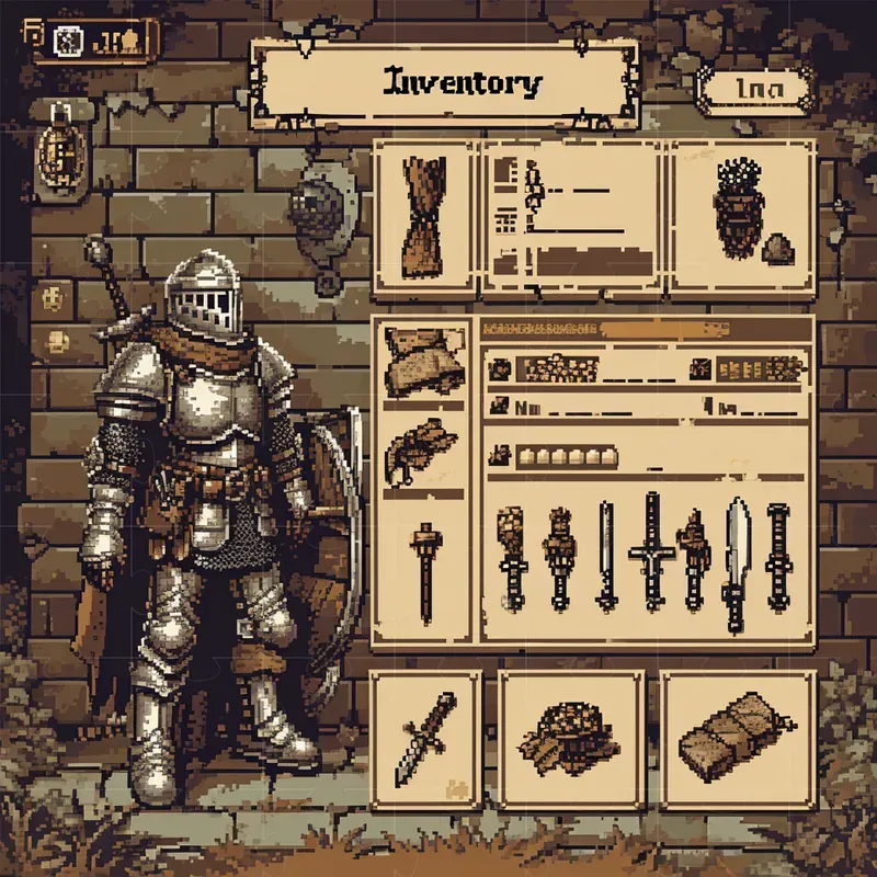 Pixel Art Game Inventory Tab Designs Midjourney Prompt | PromptBase