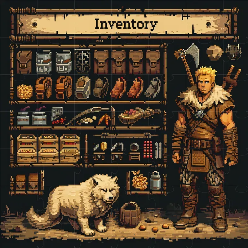 Pixel Art Game Inventory Tab Designs Midjourney Prompt | PromptBase