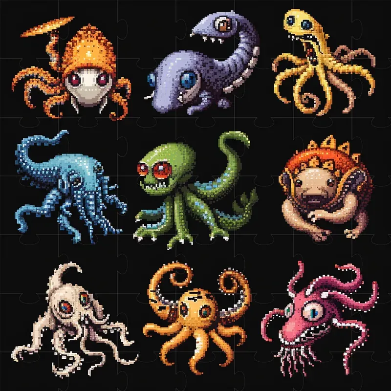 Pixel Art Creepy Monsters Midjourney Prompt | PromptBase