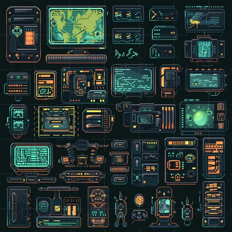 Scifi Pixel Art Game Assets Midjourney Prompt | PromptBase