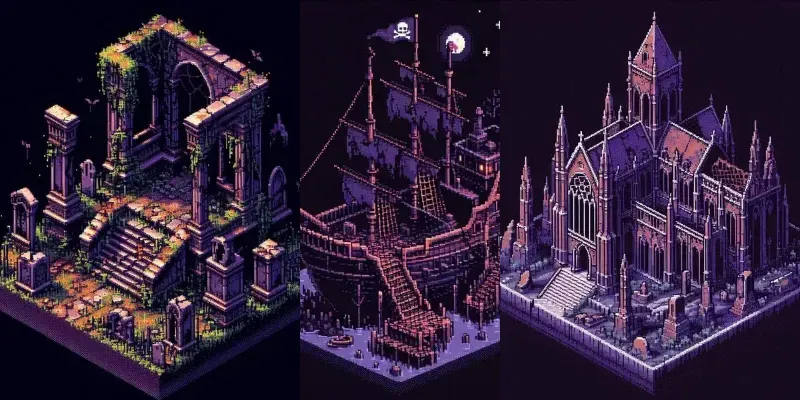Pixel Art Isometric Halloween Buildings DALL·E Prompt | PromptBase