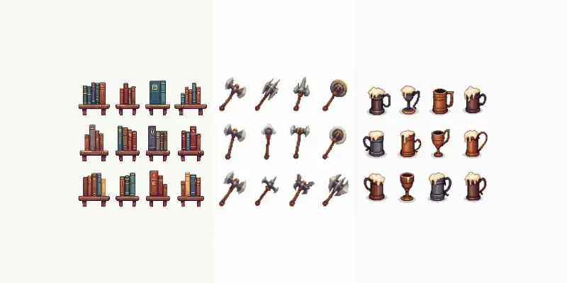 Pixel Art Medieval Objects Sets FLUX Prompt | PromptBase