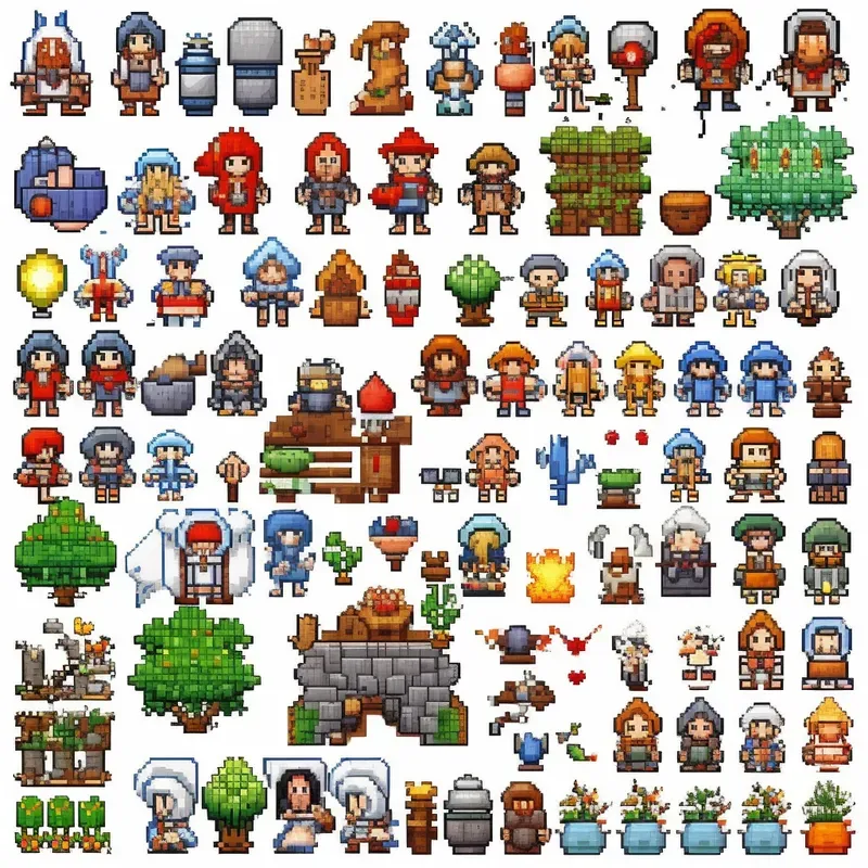 2D Pixel Art Game Assets Sprite Sheets Midjourney Prompt | PromptBase