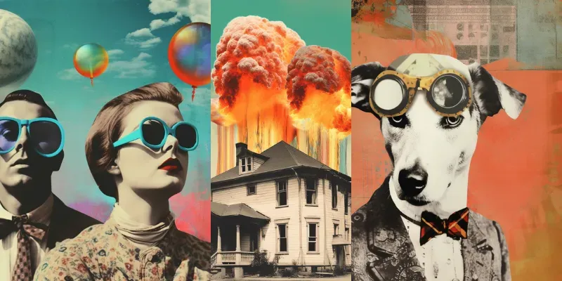 Surreal Retro Mixed Media Collages Midjourney Prompt | PromptBase