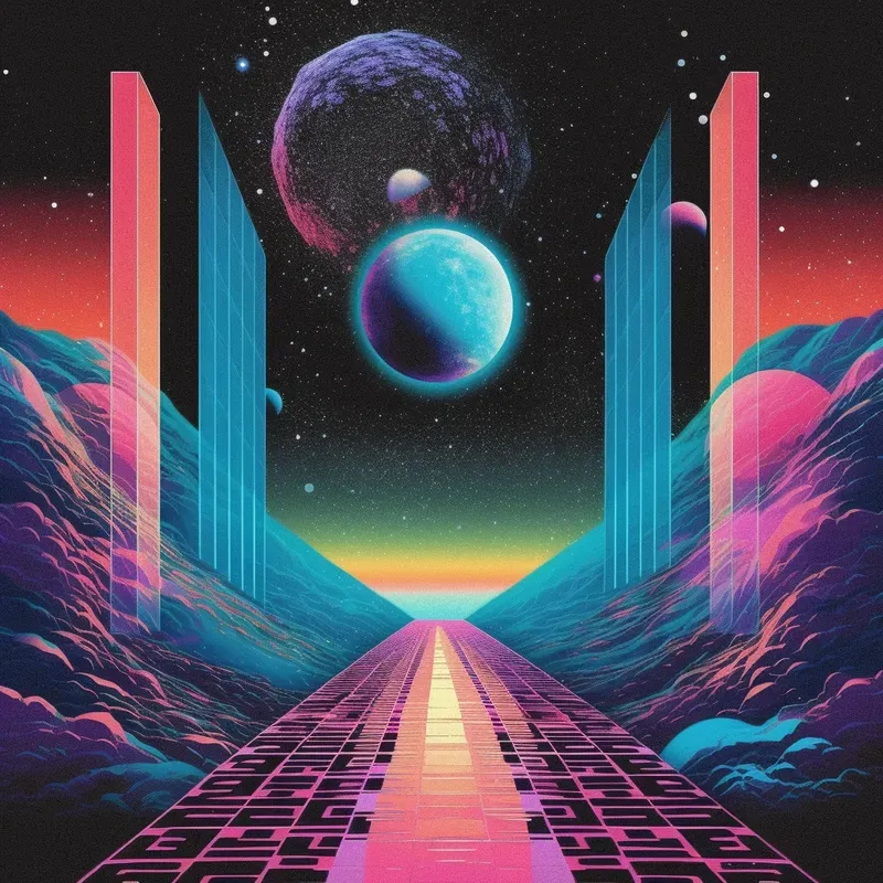 Retro Cosmic Sci Fi Neon Art Midjourney Prompt | PromptBase