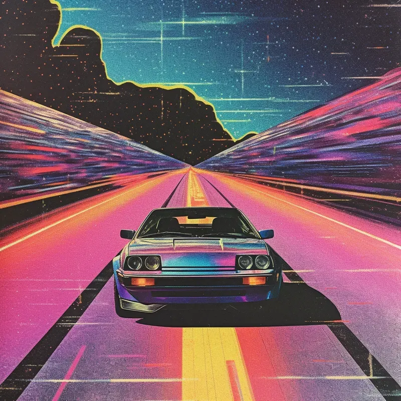 Retro Cosmic Sci Fi Neon Art Midjourney Prompt | PromptBase