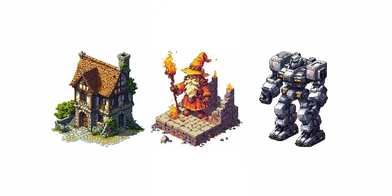 2D Isometric Pixel Art Game Sprites Midjourney Prompt | PromptBase