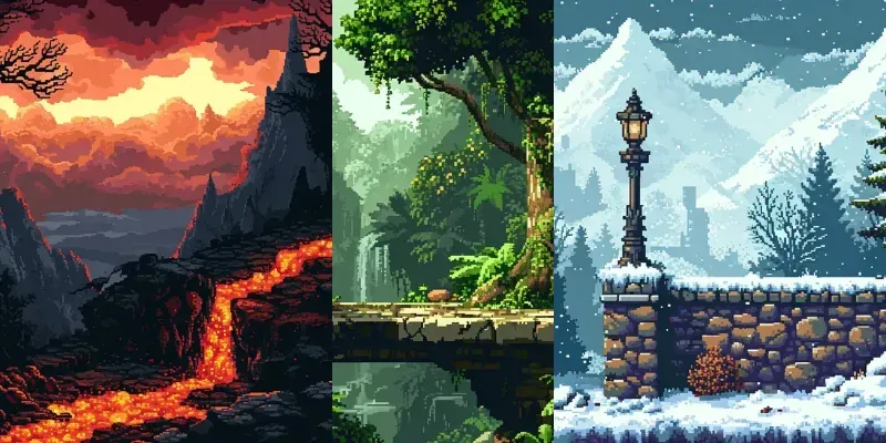 2D Pixel Art Game Texture Backgrounds Midjourney Prompt | PromptBase