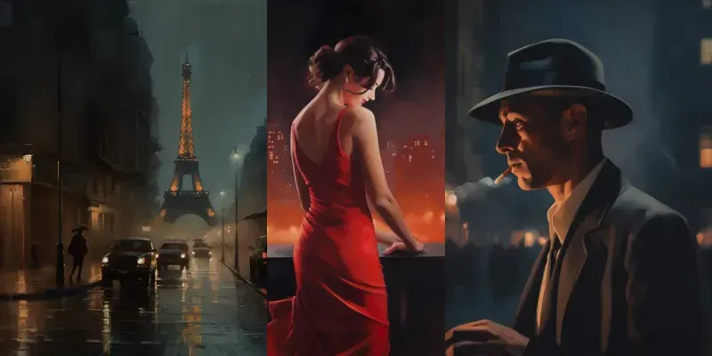 Moody Cinematic Noir Painting Generator App | PromptBase