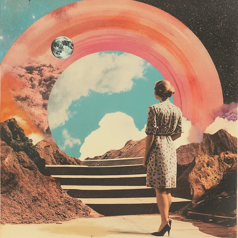 Surreal Retro Futurism Collage Posters Midjourney Prompt | PromptBase