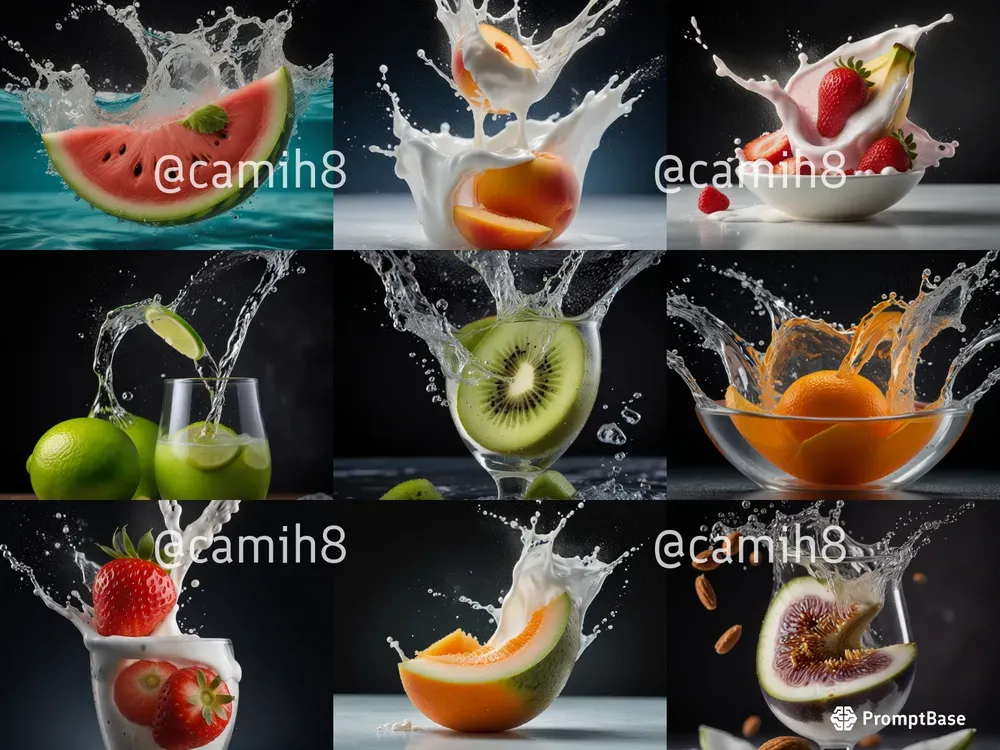 Dynamic Fruit Plunge Photographs Leonardo Ai Prompt | PromptBase