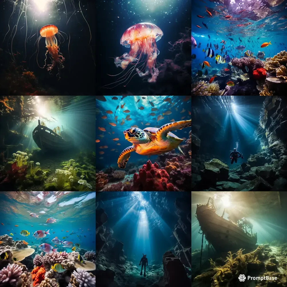 Captivating Underwater Photographs Midjourney Prompt | PromptBase