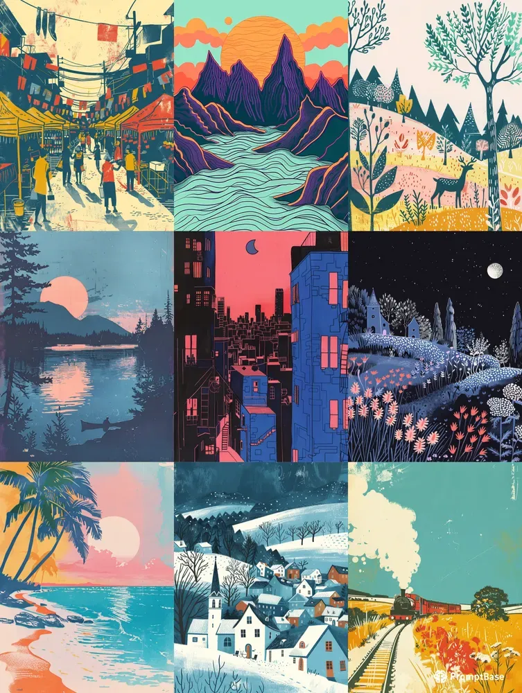 Charming Tricolor Vignettes Midjourney Prompt | PromptBase