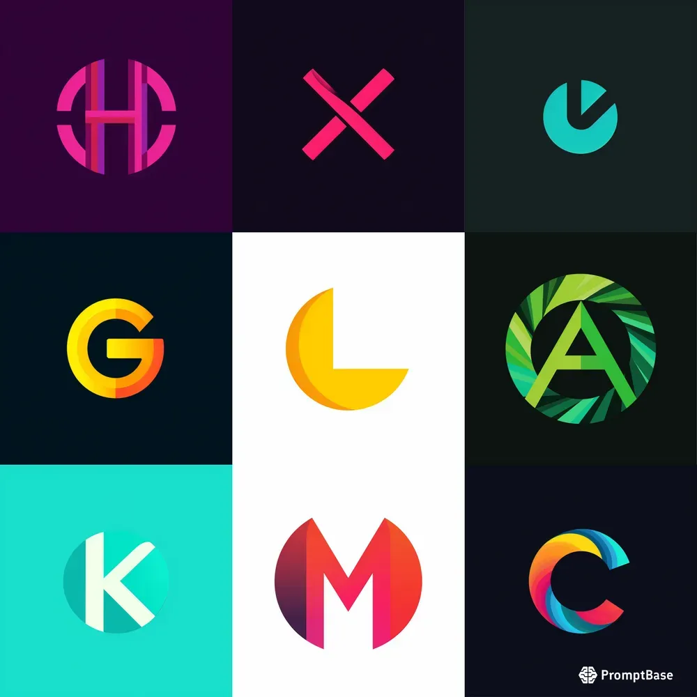 Rounded Logos Based On Letters Midjourney Prompt | PromptBase