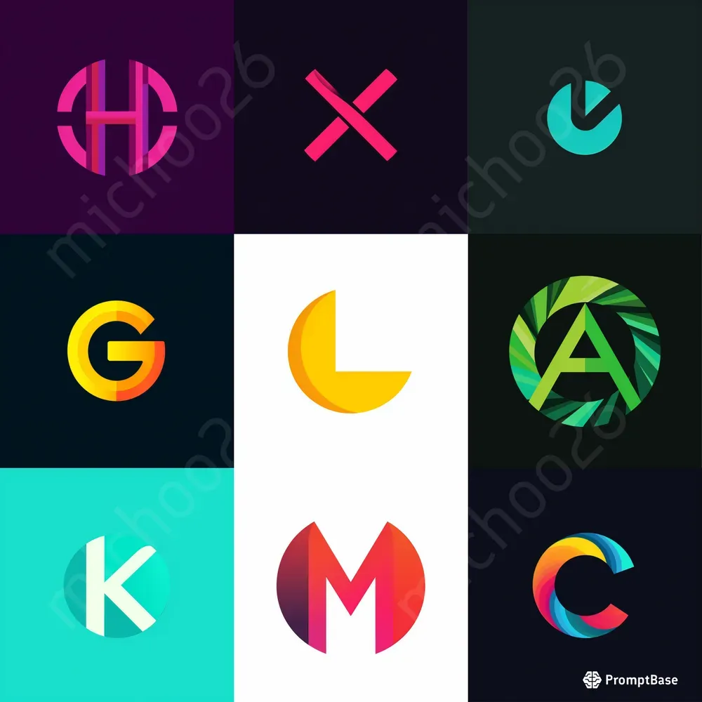 Rounded Logos Based On Letters Midjourney Prompt | PromptBase
