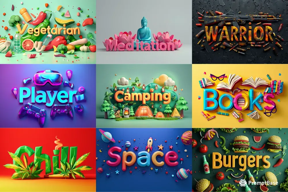 3D Words Thumbnails Wallpapers Midjourney Prompt | PromptBase