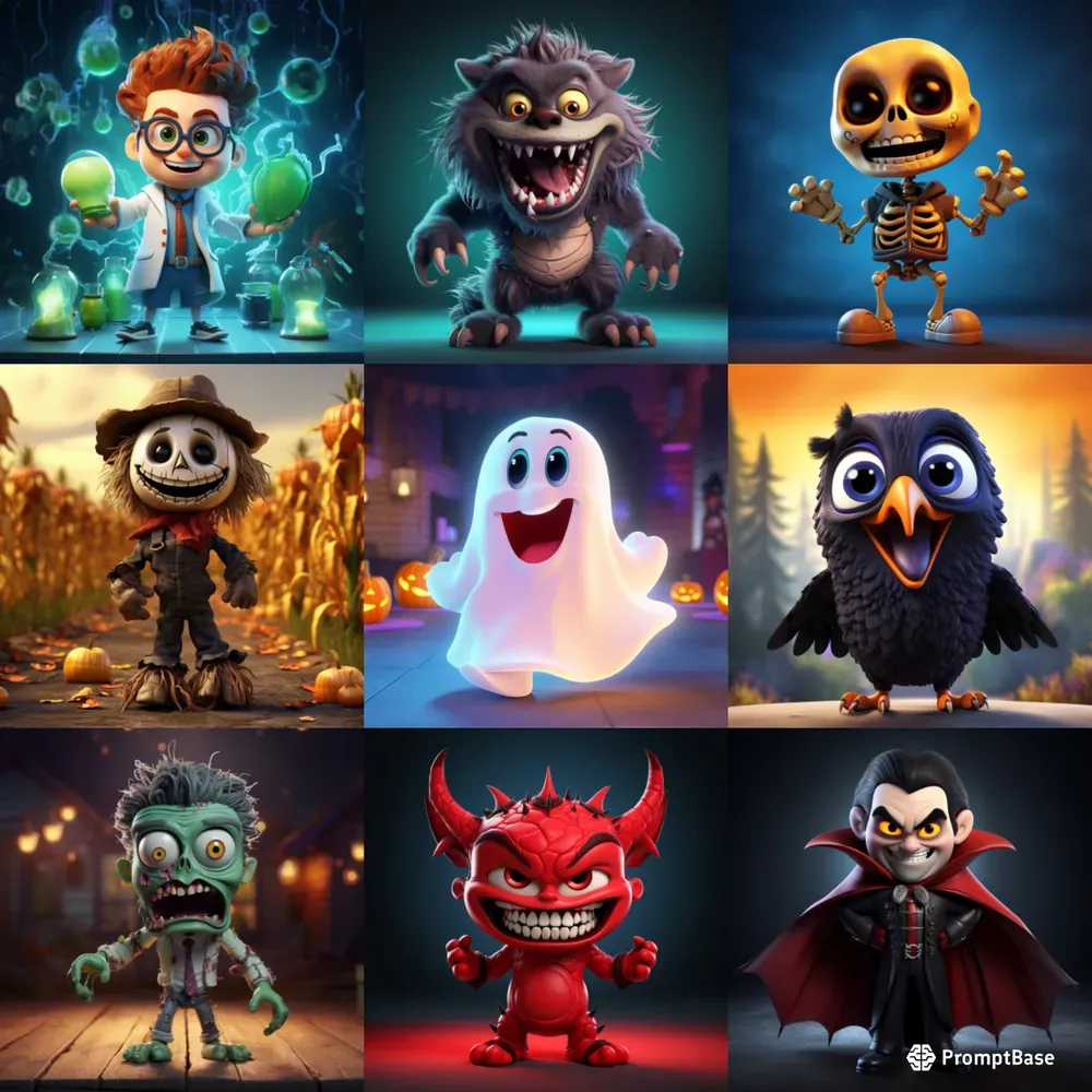 Cute Horror Themed Characters Midjourney Prompt | PromptBase