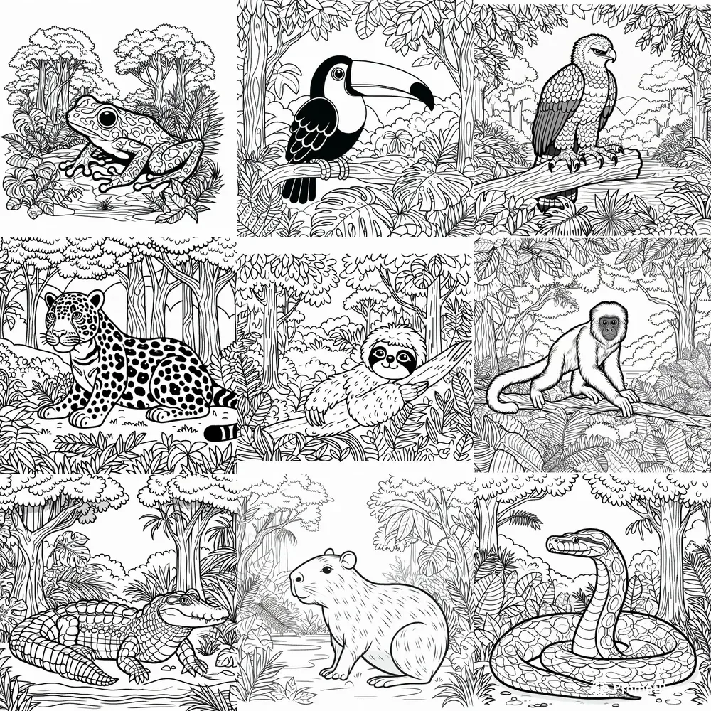 Amazon Animal Coloring Pages For Kids DALL·E Prompt | PromptBase