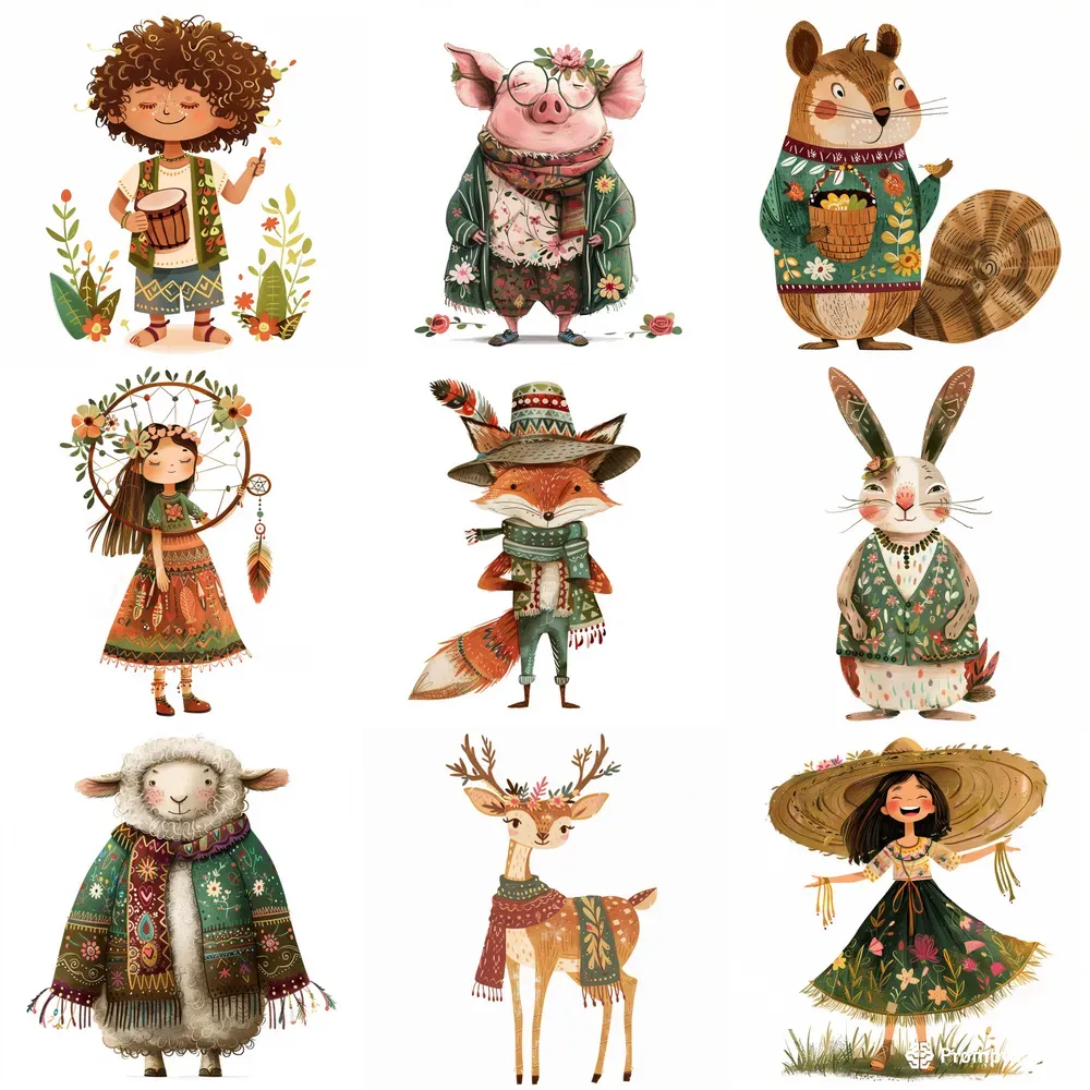 Cute Kids Boho Characters Midjourney Prompt | PromptBase