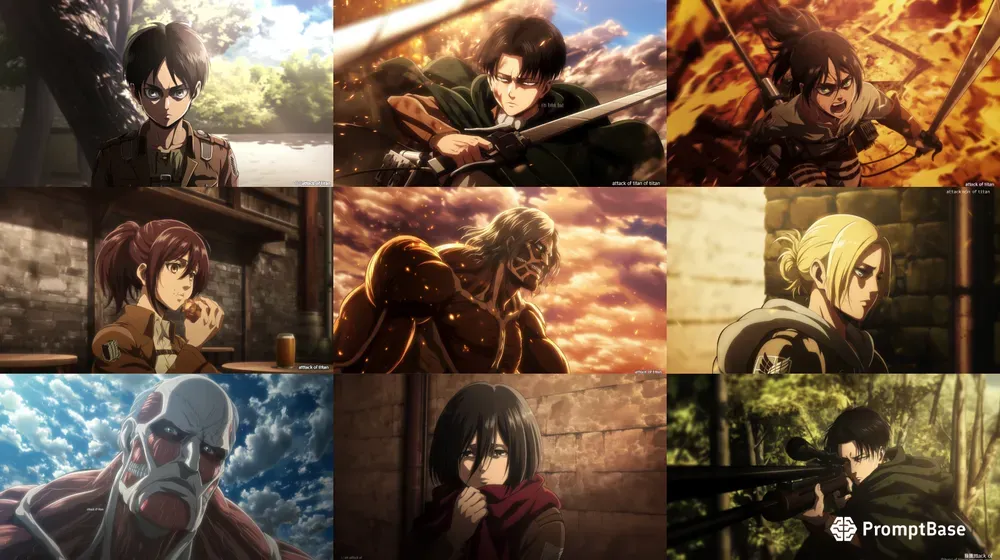 Attacks Of Titan Anime Characters Midjourney Prompt | PromptBase