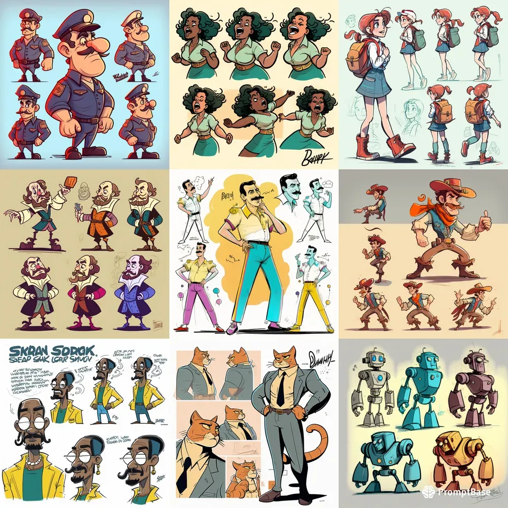 Character Cartoon Designs Midjourney Prompt | PromptBase