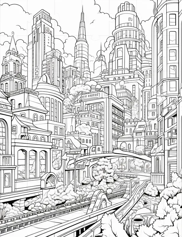 Cityscape Coloring Pages Midjourney Prompt | PromptBase