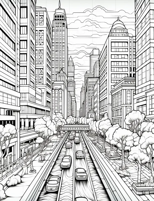 Cityscape Coloring Pages Midjourney Prompt | PromptBase