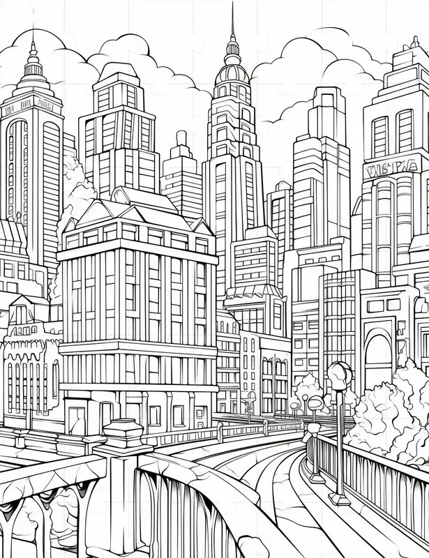 Cityscape Coloring Pages Midjourney Prompt | PromptBase