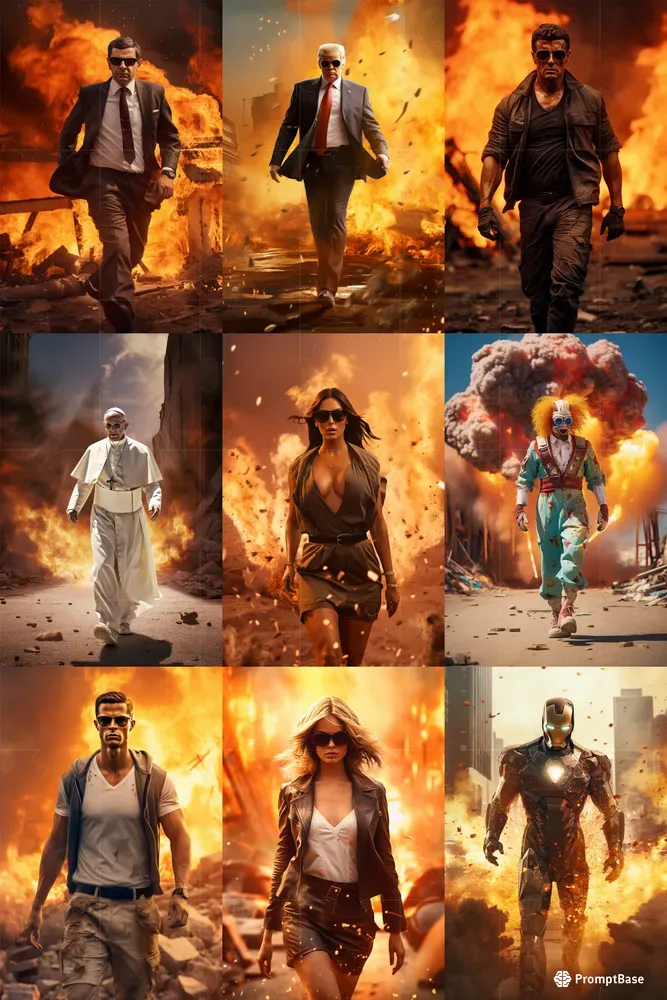 People Walking Away From Explosions Midjourney Prompt | PromptBase