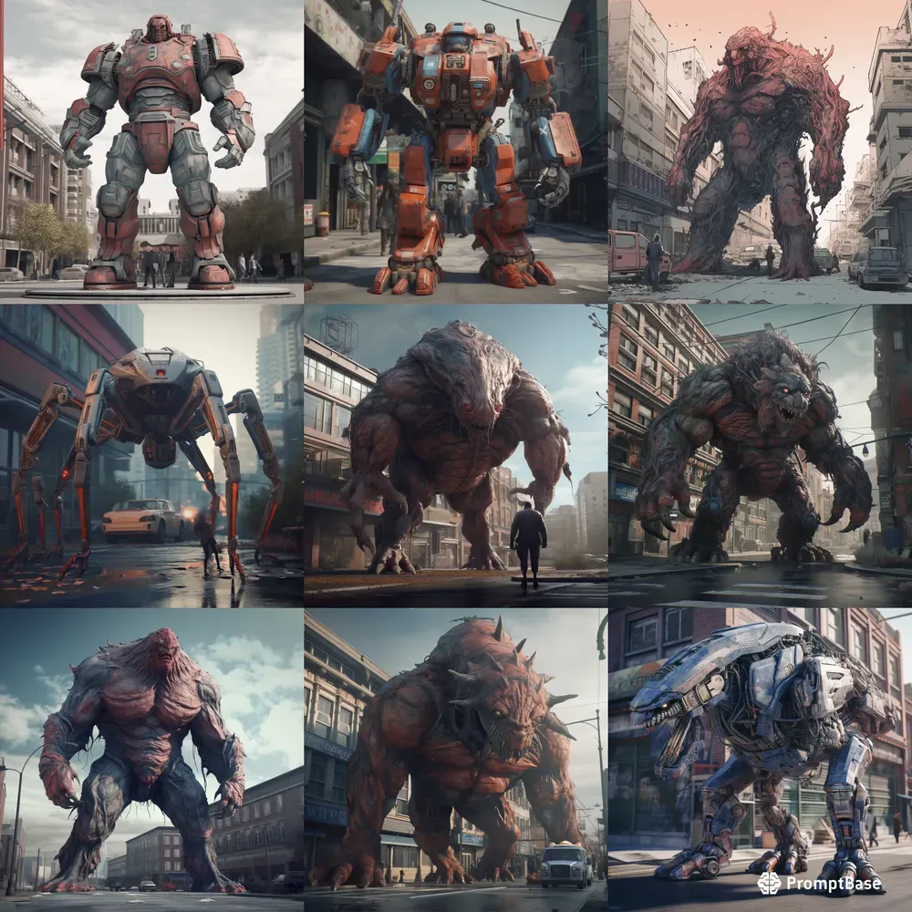 Colossus Monsters Attack Cities Midjourney Prompt | PromptBase
