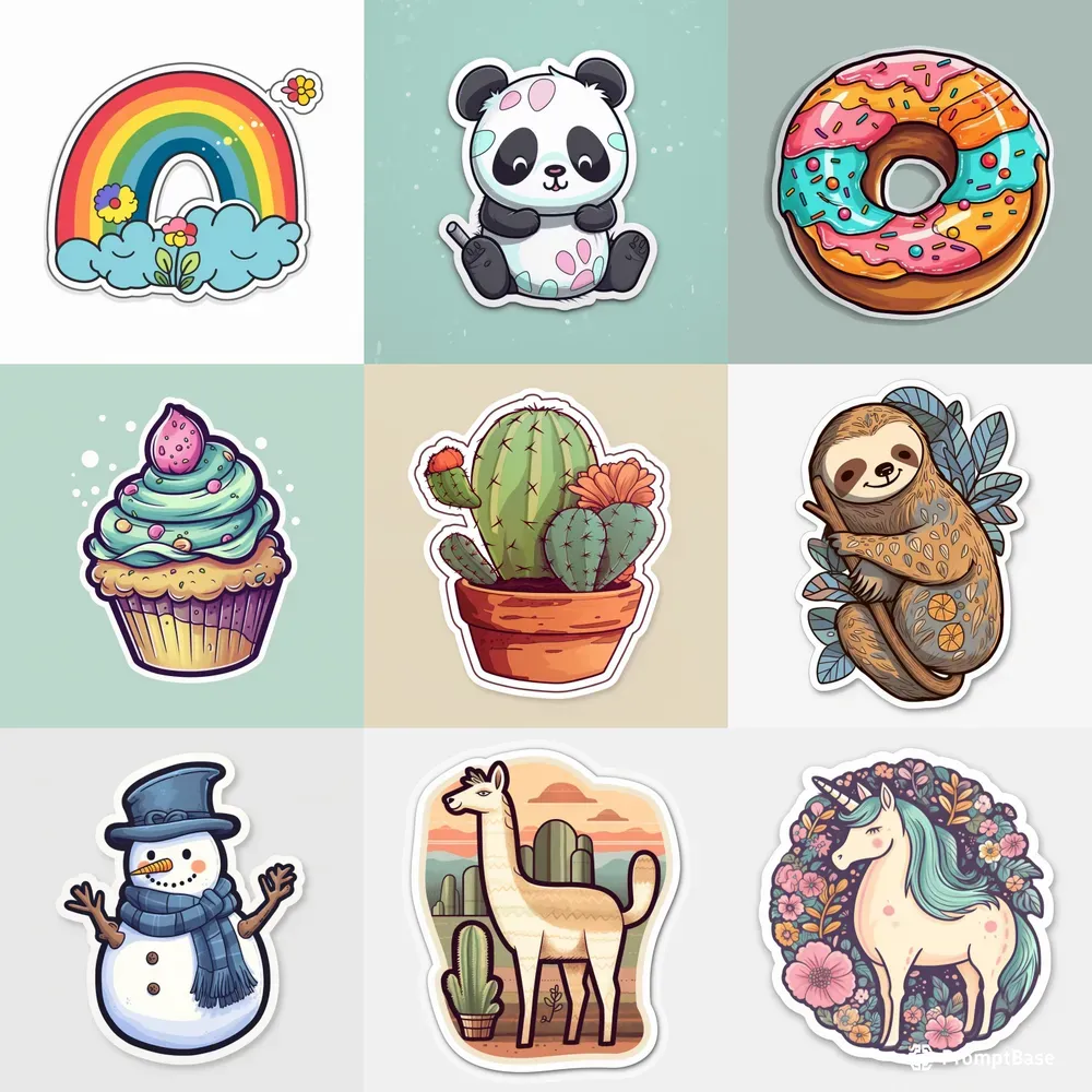 Whimsical Sticker Designs Midjourney Prompt | PromptBase