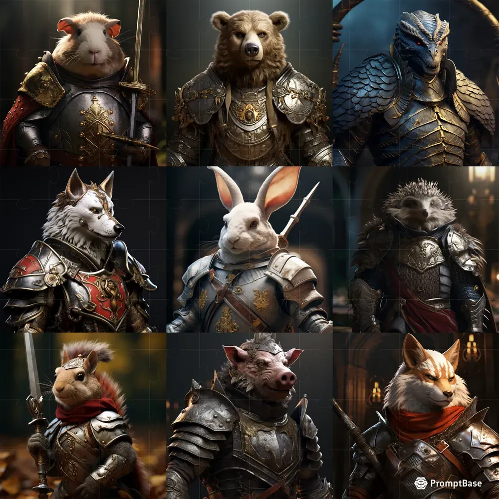 Animals Knights Midjourney Prompt | PromptBase