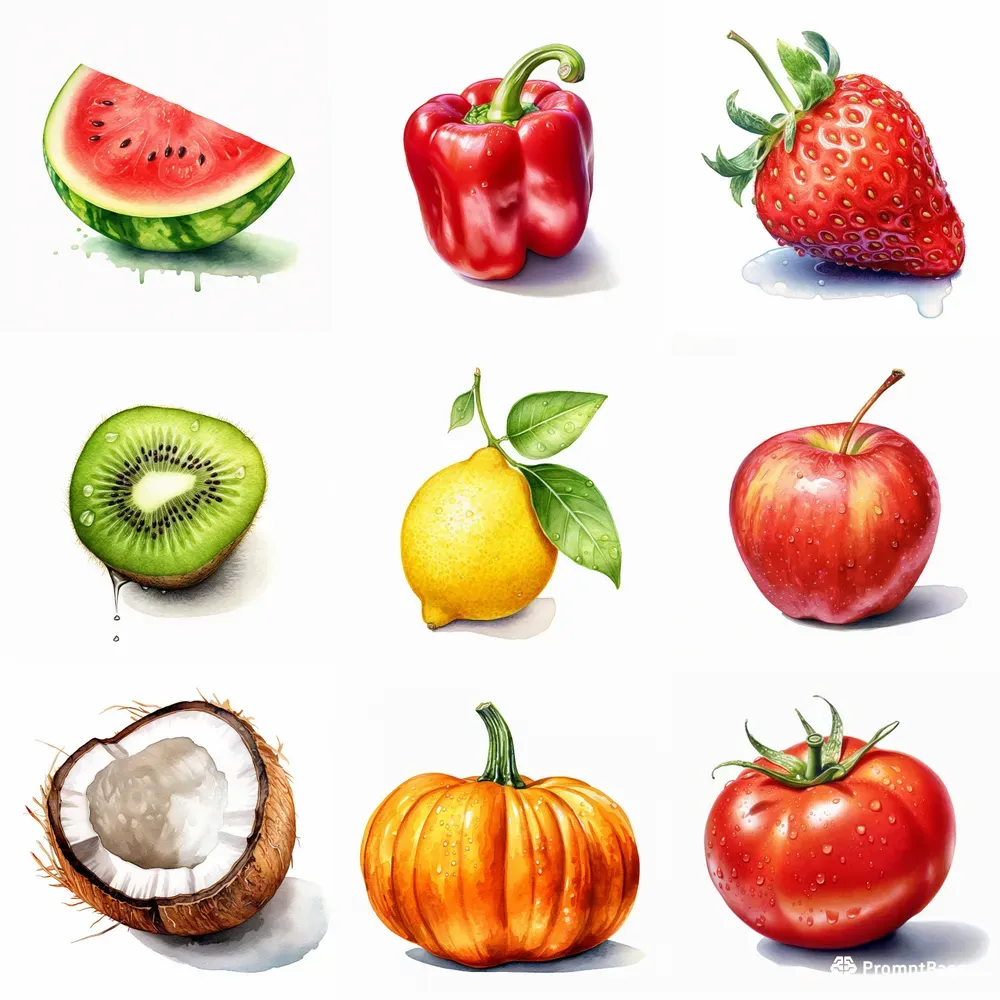 Realistic Watercolor Fruits And Vegetables Midjourney Prompt | PromptBase