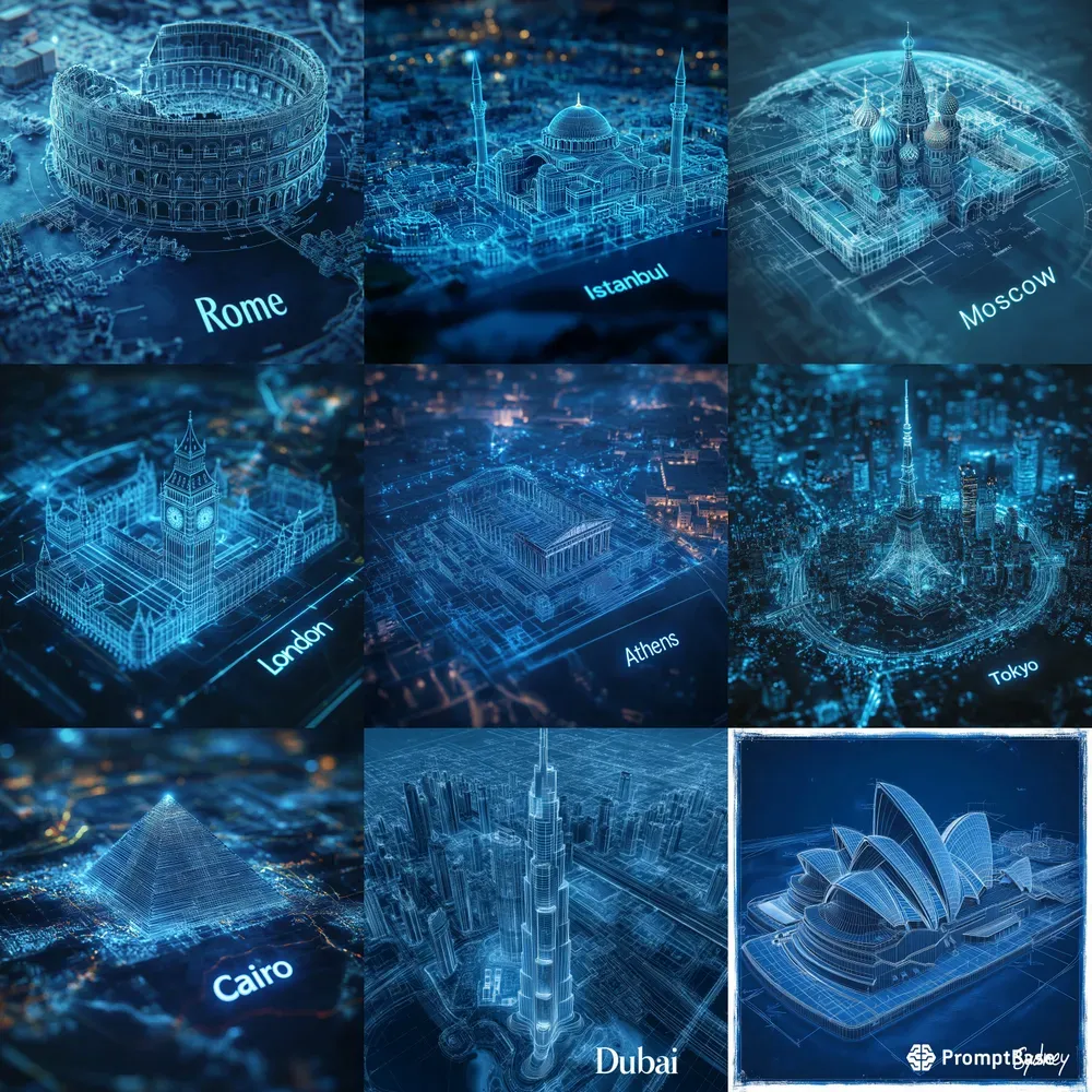 3D Blueprints Of Travel Landmarks Midjourney Prompt | PromptBase