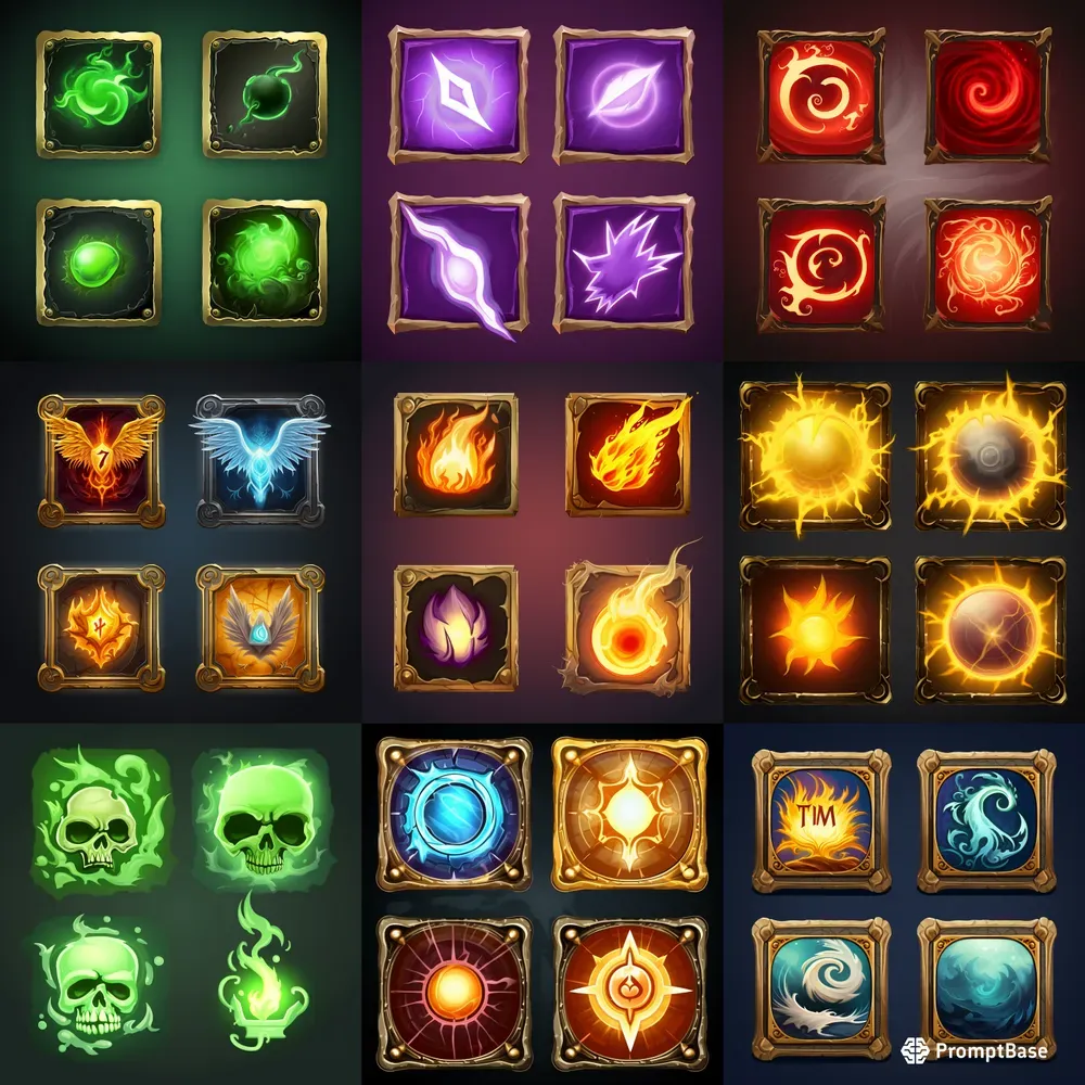 Spells And Attack Icons For Mmorpg Games Midjourney Prompt | PromptBase