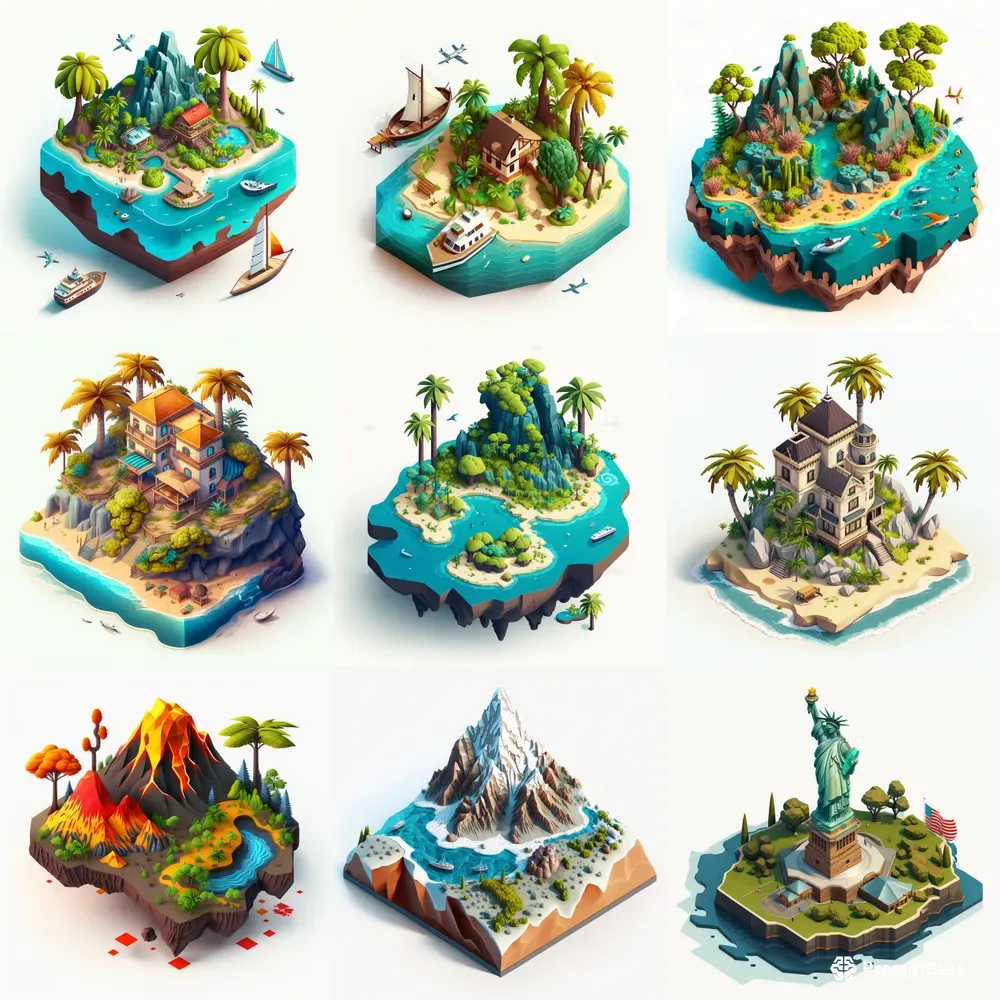 3D Isometric Game Islands Blocks Midjourney Prompt | PromptBase