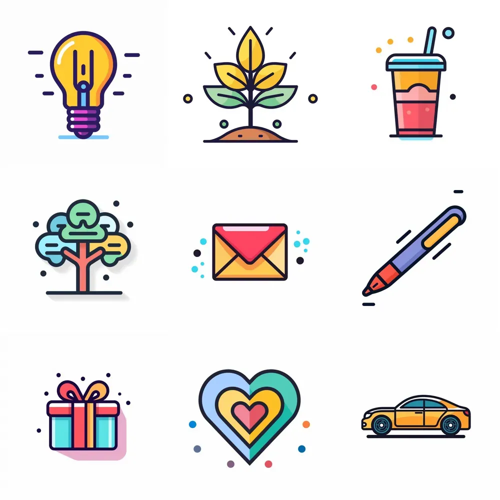 Lineal Color Icons Colored Vector Design Midjourney Prompt | PromptBase