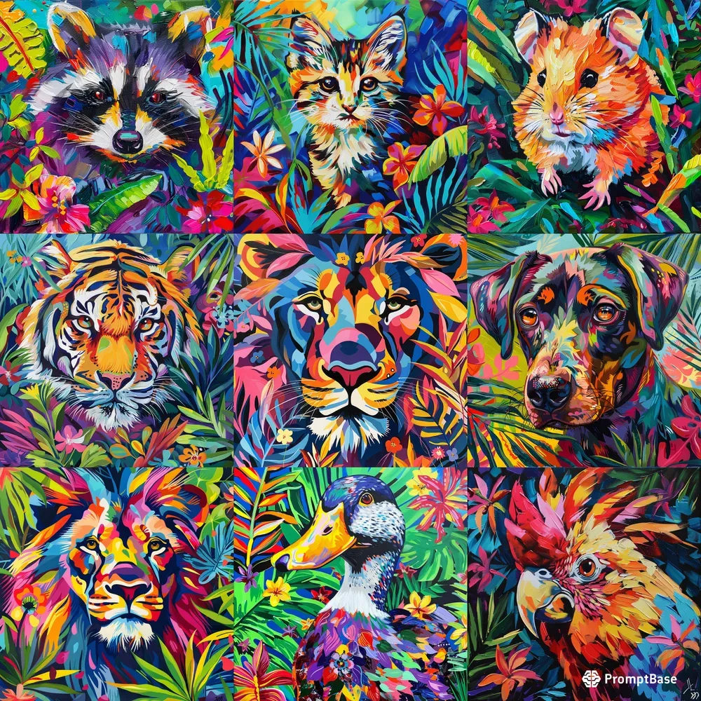 Colorful Animal Pop Art Paints Midjourney Prompt | PromptBase