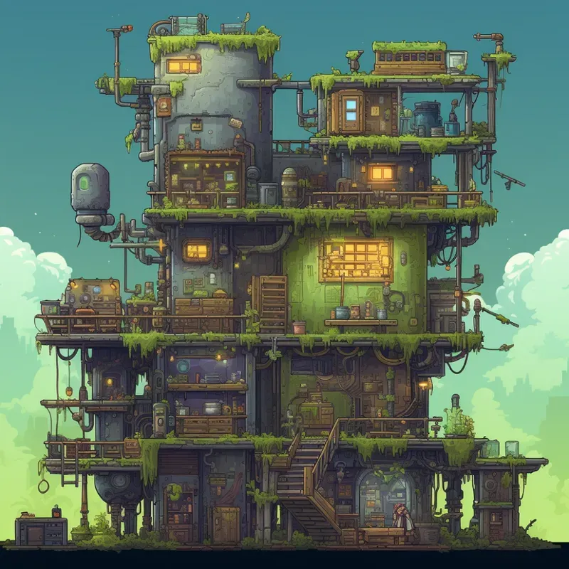 2D Tilemaps Of Steampunk Buildings Midjourney Prompt | PromptBase