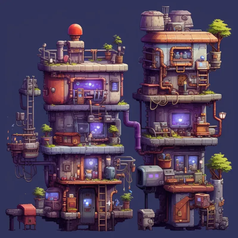 2D Tilemaps Of Steampunk Buildings Midjourney Prompt | PromptBase