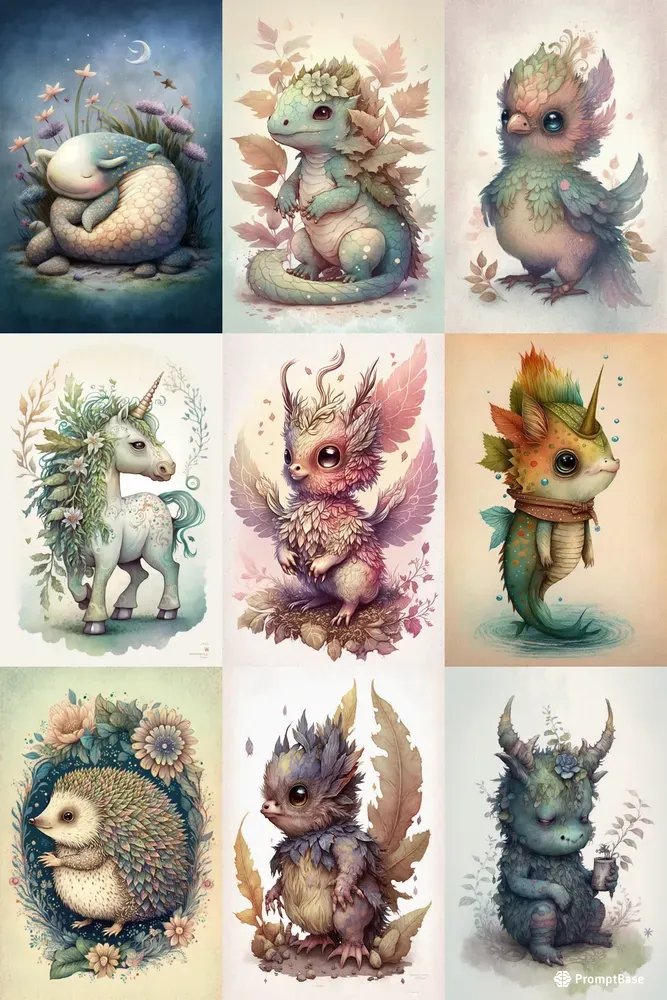 Cute Mythical Creatures Midjourney Prompt | PromptBase