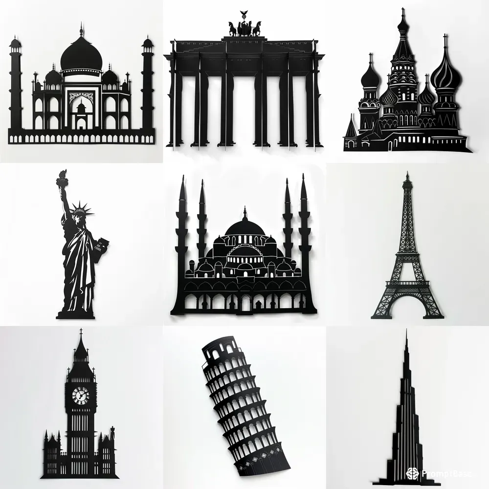 Paper Cutout Landmarks Midjourney Prompt | PromptBase