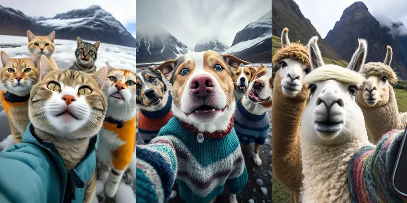 Selfie Taking Groups Of Animals Midjourney Prompt | PromptBase