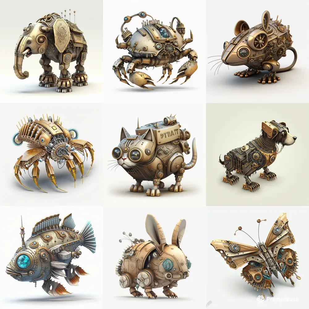Steampunk Robotic Animals Midjourney Prompt | PromptBase
