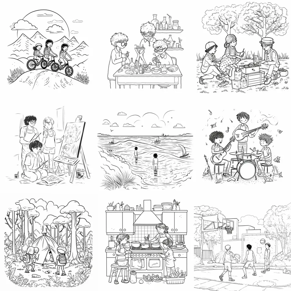 Active Kids Coloring Pages Midjourney Prompt | PromptBase