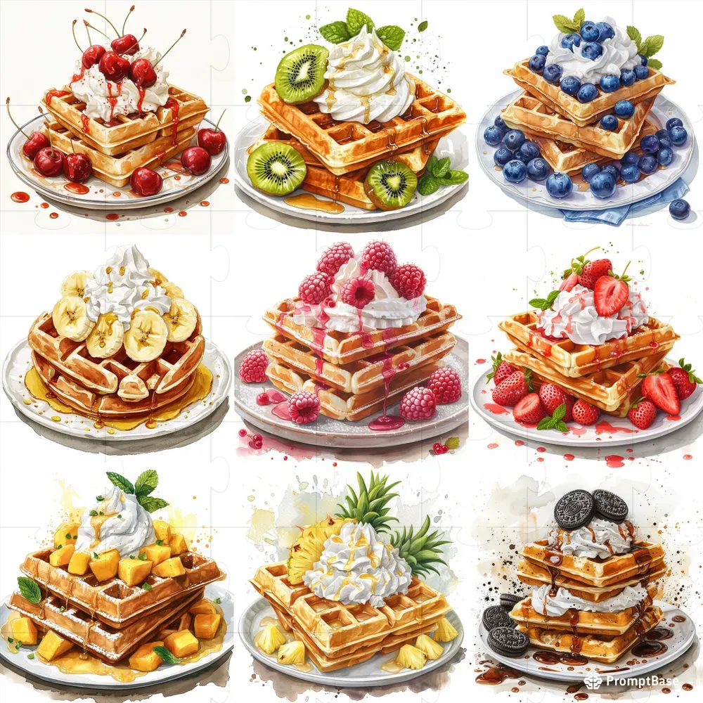 Waffle Breakfast Cliparts Midjourney Prompt | PromptBase