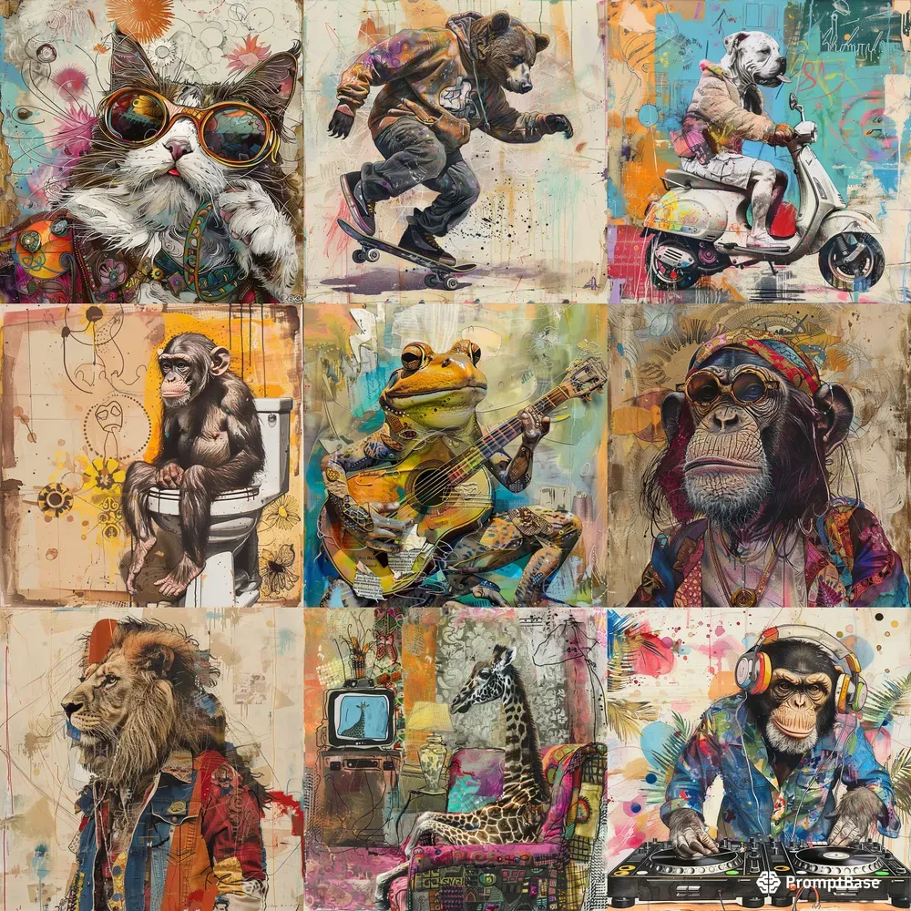 Vibrant Animal Anthropomorphism Visuals Midjourney Prompt | PromptBase