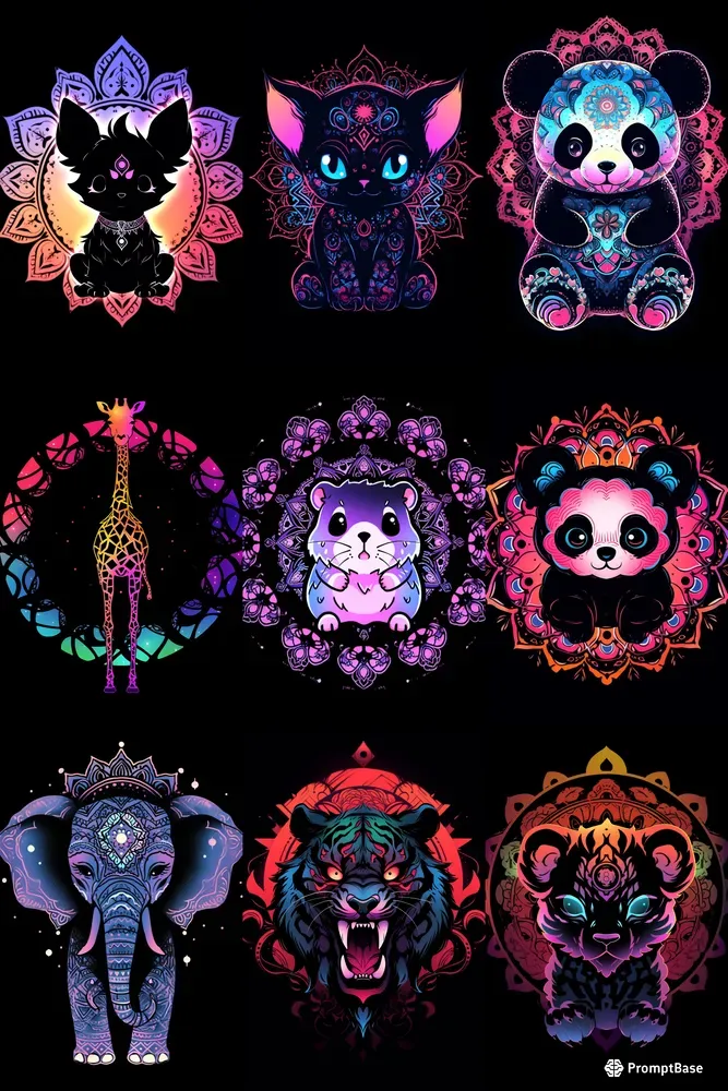 Pop Chibi Animal Mandalas Midjourney Prompt | PromptBase