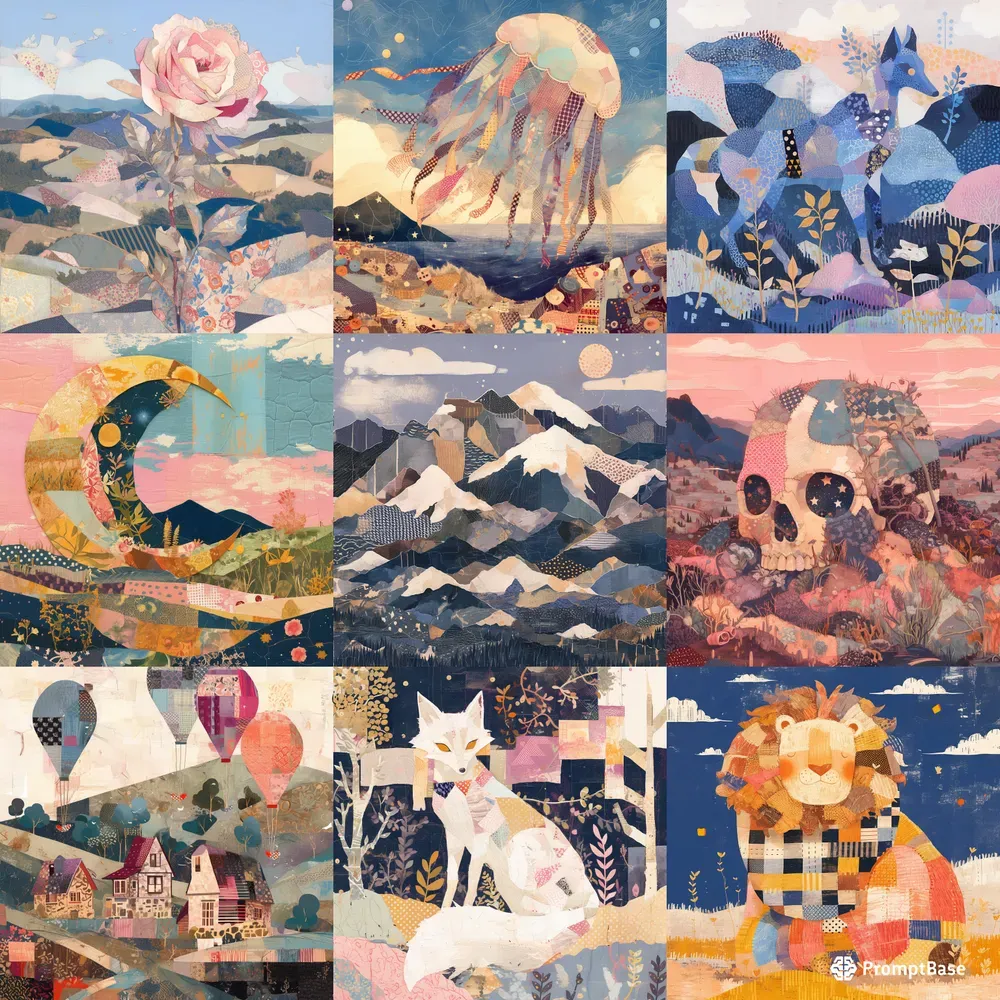 Surreal Multi Fabric Patchwork Scenes Midjourney Prompt | PromptBase