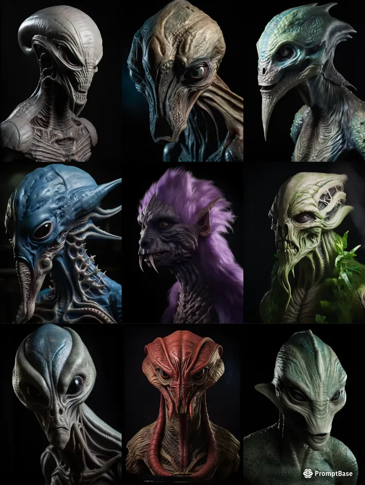 Alien Portraits In Rick Baker Style Midjourney Prompt | PromptBase